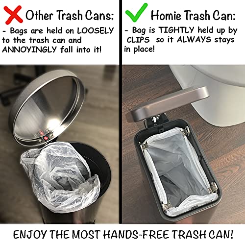 Homie Soft Close, Rectangular Trash Can 5L with Anti - Bag Slip Liner and Lid, Use as Mini Garbage Basket, Slim Dust Bin, or Decor in Bathroom, Restroom, Kitchen, or Bedroom (Bronze)