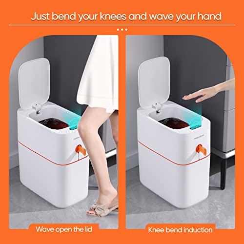 JOYBOS Bathroom Trash Cans with Lids|Small Office Garbage Cans with Automatic Lid|Motion Sensor Waterproof Trash Bin for Bedroom| 4 Gallon Plastic Narrow Wastebasket for Toilet, RV, White