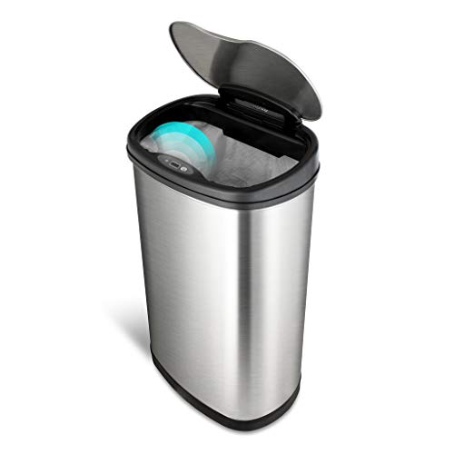 NINESTARS DZT-50-25 Motion Sensor Trash Can, Large, Silver