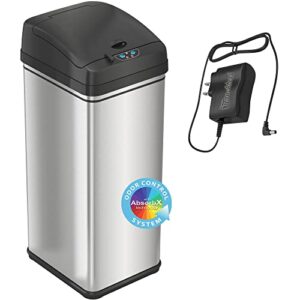 itouchless 13 gallon sensor trash can with ac adapter, battery-free stainless steel automatic bin with odor filter, great for kitchen and office