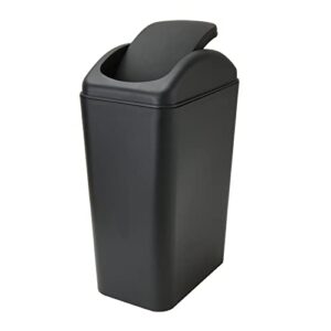 abuff small lidded trash can, 12 liter/3 gallon small black plastic trash can garbage bin with lid for office, bedroom, bathroom