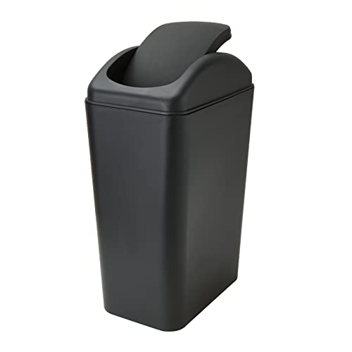 ABuff Small Lidded Trash Can, 12 Liter/3 Gallon Small Black Plastic Trash Can Garbage Bin with Lid for Office, Bedroom, Bathroom