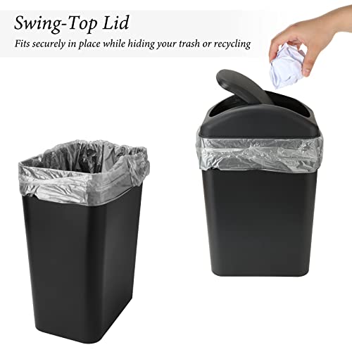 ABuff Small Lidded Trash Can, 12 Liter/3 Gallon Small Black Plastic Trash Can Garbage Bin with Lid for Office, Bedroom, Bathroom