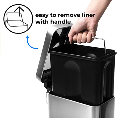 Home Zone Living 1.3 Gallon Bathroom Trash Can, Slim Stainless Steel, Step Pedal, 5 Liter