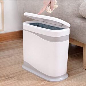 Cq acrylic 12 Liter Slim Plastic Trash Can,3.3 Gallon Dog Proof Bathroom Trash Can with Press Top Lid,for Bathroom,Living Room,Office and Kitchen