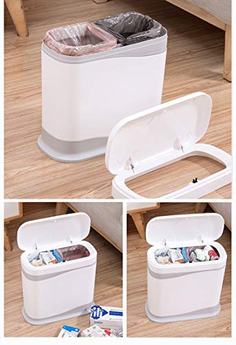 Cq acrylic 12 Liter Slim Plastic Trash Can,3.3 Gallon Dog Proof Bathroom Trash Can with Press Top Lid,for Bathroom,Living Room,Office and Kitchen