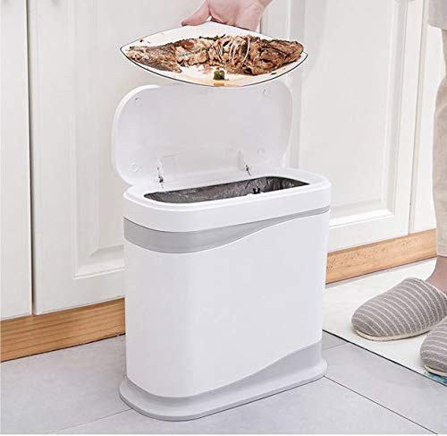 Cq acrylic 12 Liter Slim Plastic Trash Can,3.3 Gallon Dog Proof Bathroom Trash Can with Press Top Lid,for Bathroom,Living Room,Office and Kitchen