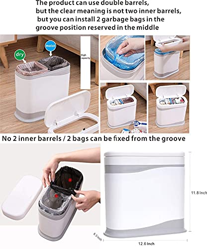 Cq acrylic 12 Liter Slim Plastic Trash Can,3.3 Gallon Dog Proof Bathroom Trash Can with Press Top Lid,for Bathroom,Living Room,Office and Kitchen