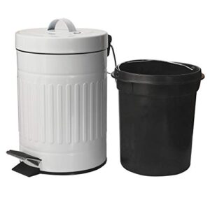 octmustard mini metal pedal bin, round step pet trash with lid and handle, small garbage can wastebasket for narrow spaces at home, car or office, 0.8gal/3l, white 9″ x 6.75″ x 11.25″