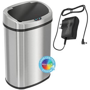 itouchless 13 gallon oval sensor touchless trash can with odor control system & ac power adapter for automatic sensor trash cans, official and manufacturer certified, ul listed, energy saving