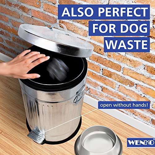 WENKO Step Trash Can with Lid and Pedal, Retro Metal Garbage Bin, for Bathroom, Kitchen, Office, Soft Close, 5 Gallon, 12.2 x 18.7 x 12.2 in, Gray