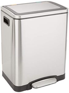 amazon basics 30l dual bin soft-close trash can with foot pedal – 2 x 15 liter bins, stainless steel