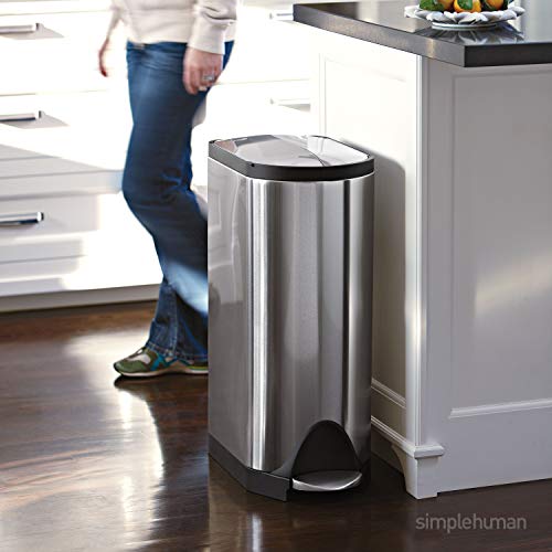 simplehuman 45 Liter / 11.9 Gallon Butterfly Lid Kitchen Step Trash Can, Brushed Stainless Steel