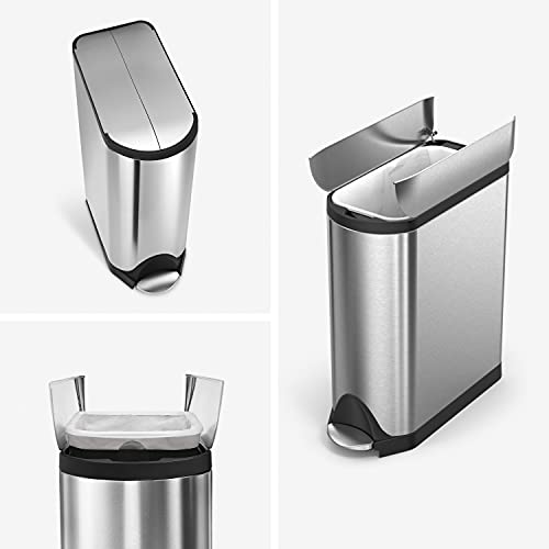 simplehuman 45 Liter / 11.9 Gallon Butterfly Lid Kitchen Step Trash Can, Brushed Stainless Steel