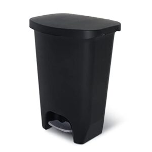 glad 13 gallon trash can | plastic kitchen waste bin with odor protection of lid | hands free with step on foot pedal and garbage bag rings, black