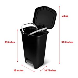 Glad 13 Gallon Trash Can | Plastic Kitchen Waste Bin with Odor Protection of Lid | Hands Free with Step On Foot Pedal and Garbage Bag Rings, Black