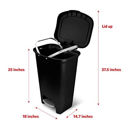 Glad 13 Gallon Trash Can | Plastic Kitchen Waste Bin with Odor Protection of Lid | Hands Free with Step On Foot Pedal and Garbage Bag Rings, Black