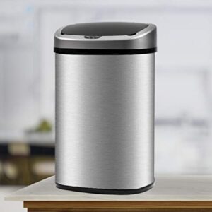 13 gallon trash can,kitchen garbage can stainless steel metal with lid automatic touch free sensor waste bin for office barthroom bedroom home 50l