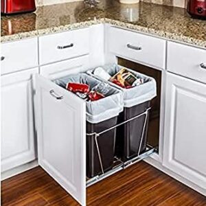 Hardware Resources Double 35-Quart Trash Bin Cabinet Pullout System - 2 Black Waste, Recycling Bins - Easy-Installation Polished Chrome Ball-Bearing Garbage Slider, Door Mounting Kit - 17.5 Gallons