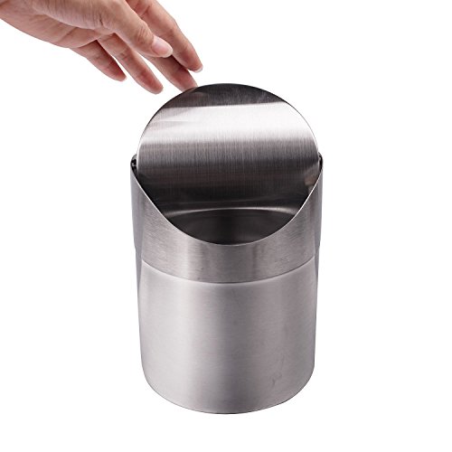 LoveInUSA Mini Table Trash Can Recycling Brushed Stainless Steel Wave Cover Counter Top Garbage Bin