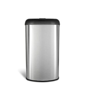 NINESTARS OTT-50-19BK Open Top Office Bathroom Trash Can, 13 Gal 50L, Stainless Steel Base (D Shape, Black Lid)