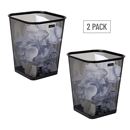 Mind Reader 2SQUAGA-BLK 2-Piece Garbage Waste Basket Recycling Bin Set, Square Metal Mesh, Black