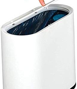 KLGO 10 Liter Slim Plastic Trash Can with Lid,2.4 Gallon Double Barrel Waste Basket,Rectangular Garbage Container Bin for Bathroom,Bedroom,Kitchen and Office,White