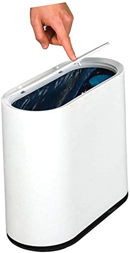 KLGO 10 Liter Slim Plastic Trash Can with Lid,2.4 Gallon Double Barrel Waste Basket,Rectangular Garbage Container Bin for Bathroom,Bedroom,Kitchen and Office,White