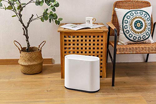 KLGO 10 Liter Slim Plastic Trash Can with Lid,2.4 Gallon Double Barrel Waste Basket,Rectangular Garbage Container Bin for Bathroom,Bedroom,Kitchen and Office,White