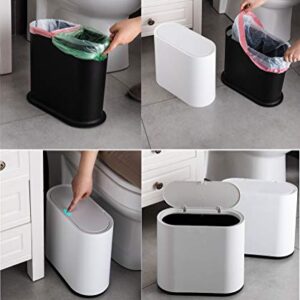 KLGO 10 Liter Slim Plastic Trash Can with Lid,2.4 Gallon Double Barrel Waste Basket,Rectangular Garbage Container Bin for Bathroom,Bedroom,Kitchen and Office,White