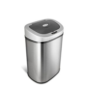 ninestars automatic touchless infrared motion sensor trash can with stainless steel base & oval, silver/black lid, 21 gal