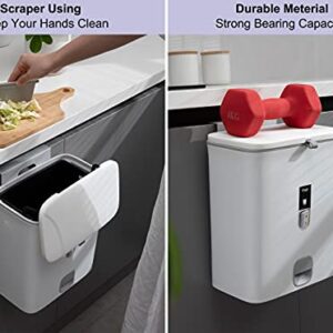 Sooyee Trash Can Kitchen Bathroom Trash Can with Lid,2.4 Gallon Small Trash Can,Hanging or Standing Plastic Compost Bin for Cupboard/Bedroom/Office/Camping,Waste Basket,White