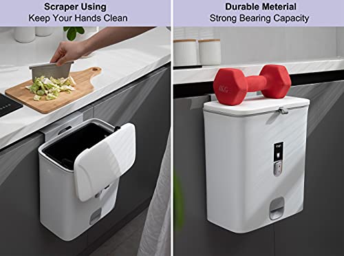 Sooyee Trash Can Kitchen Bathroom Trash Can with Lid,2.4 Gallon Small Trash Can,Hanging or Standing Plastic Compost Bin for Cupboard/Bedroom/Office/Camping,Waste Basket,White