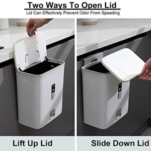 Sooyee Trash Can Kitchen Bathroom Trash Can with Lid,2.4 Gallon Small Trash Can,Hanging or Standing Plastic Compost Bin for Cupboard/Bedroom/Office/Camping,Waste Basket,White