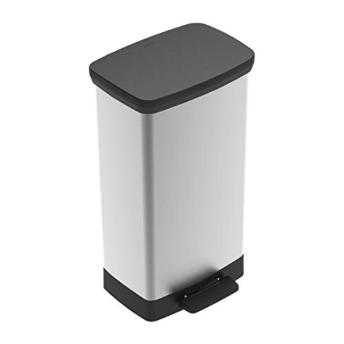 Curver Deco Bin 50 Liter Perfect for Household Use Indoor for Garbage Disposal, Black/Silver