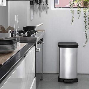 Curver Deco Bin 50 Liter Perfect for Household Use Indoor for Garbage Disposal, Black/Silver