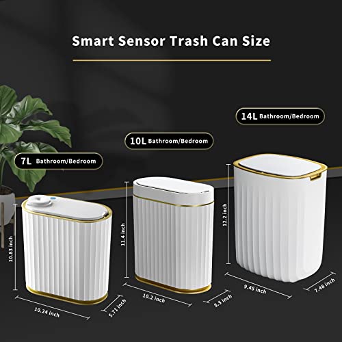 MOPUP White Gold Trash Can for Bathroom, Garbage Can with Motion Sensor Lid, Small Automaic Open Lid Trash Bin, Mini Electric Wastebasket Touchless, Nice Gift, Suit for Bedroom,Office(no Batteries)