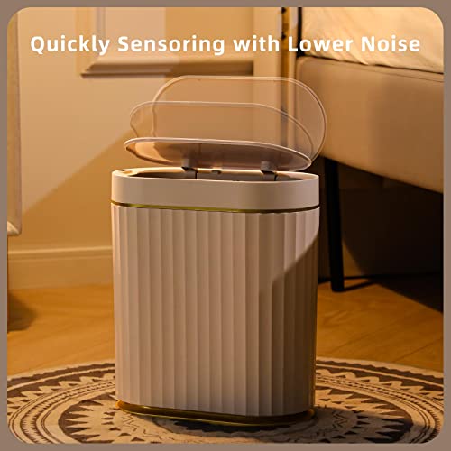 MOPUP White Gold Trash Can for Bathroom, Garbage Can with Motion Sensor Lid, Small Automaic Open Lid Trash Bin, Mini Electric Wastebasket Touchless, Nice Gift, Suit for Bedroom,Office(no Batteries)