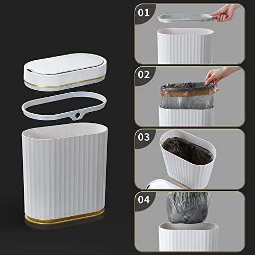 MOPUP White Gold Trash Can for Bathroom, Garbage Can with Motion Sensor Lid, Small Automaic Open Lid Trash Bin, Mini Electric Wastebasket Touchless, Nice Gift, Suit for Bedroom,Office(no Batteries)