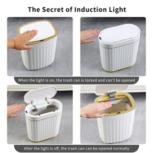 MOPUP White Gold Trash Can for Bathroom, Garbage Can with Motion Sensor Lid, Small Automaic Open Lid Trash Bin, Mini Electric Wastebasket Touchless, Nice Gift, Suit for Bedroom,Office(no Batteries)