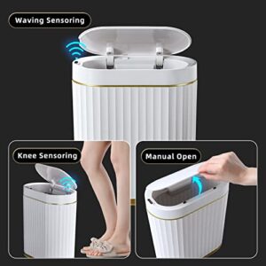 MOPUP White Gold Trash Can for Bathroom, Garbage Can with Motion Sensor Lid, Small Automaic Open Lid Trash Bin, Mini Electric Wastebasket Touchless, Nice Gift, Suit for Bedroom,Office(no Batteries)