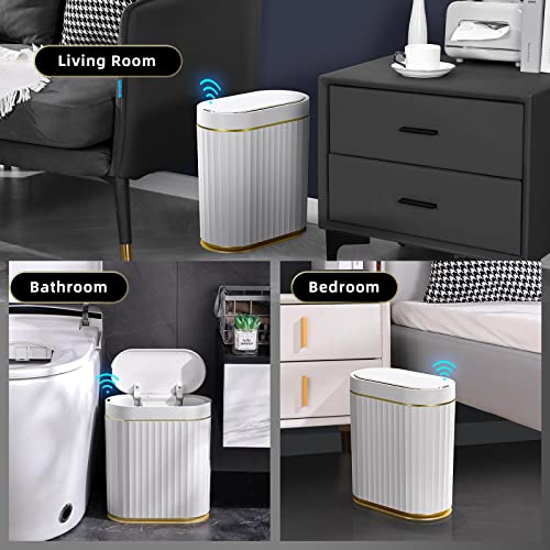 MOPUP White Gold Trash Can for Bathroom, Garbage Can with Motion Sensor Lid, Small Automaic Open Lid Trash Bin, Mini Electric Wastebasket Touchless, Nice Gift, Suit for Bedroom,Office(no Batteries)