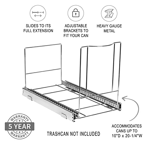 Hold N' Storage Pull Out Trash Can Under Cabinet- Trash Can Not Included, Heavy Duty w/ 5 Year Limited Warranty- Requires a 13”W X 22”D Cabinet Opening, Chrome