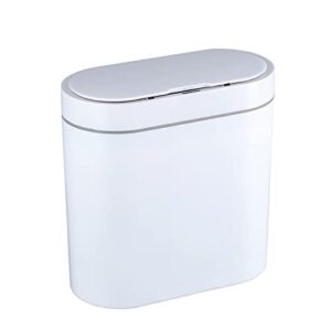 elpheco bathroom trash can, 2.5 gallon waterproof motion sensor small bathroom trash can with lid, slim plastic narrow bedroom trash can office trash can, white