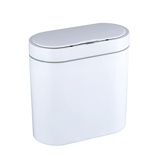 ELPHECO Bathroom Trash Can, 2.5 Gallon Waterproof Motion Sensor Small Bathroom Trash Can with Lid, Slim Plastic Narrow Bedroom Trash Can Office Trash Can, White