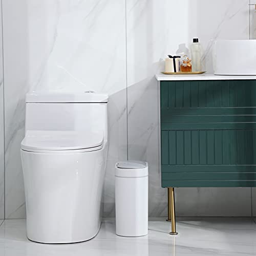 ELPHECO Bathroom Trash Can, 2.5 Gallon Waterproof Motion Sensor Small Bathroom Trash Can with Lid, Slim Plastic Narrow Bedroom Trash Can Office Trash Can, White