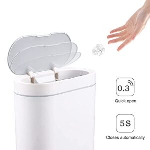 ELPHECO Bathroom Trash Can, 2.5 Gallon Waterproof Motion Sensor Small Bathroom Trash Can with Lid, Slim Plastic Narrow Bedroom Trash Can Office Trash Can, White