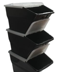 WTM BBCL- Three Pack of Stackable Bins with Hinged Lids 24 Quart Size (pack of 3)