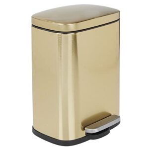 mDesign Stainless Steel Touchless Rectangular 1.3 Gallon Foot Step Trash Can with Lid - Wastebasket Container Bin for Bathroom, Bedroom, Kitchen, Home Office, Holds Garbage, Waste, Recycle, Soft Brass