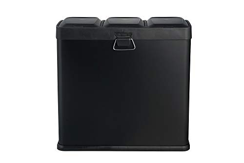 The Step N' Sort 16 Gallon, 3 Compartment Trash and Recycling Bin in Black, Large (900603B)